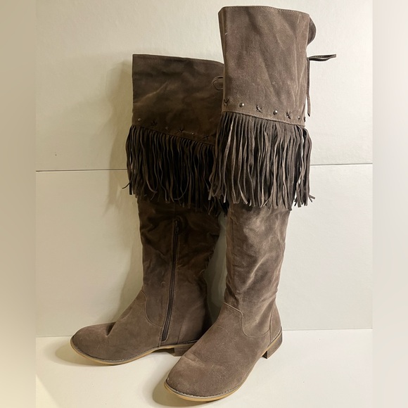 Shoes | Fringed Over The Knee Suede Like Boots Boho Gypsy | Poshmark